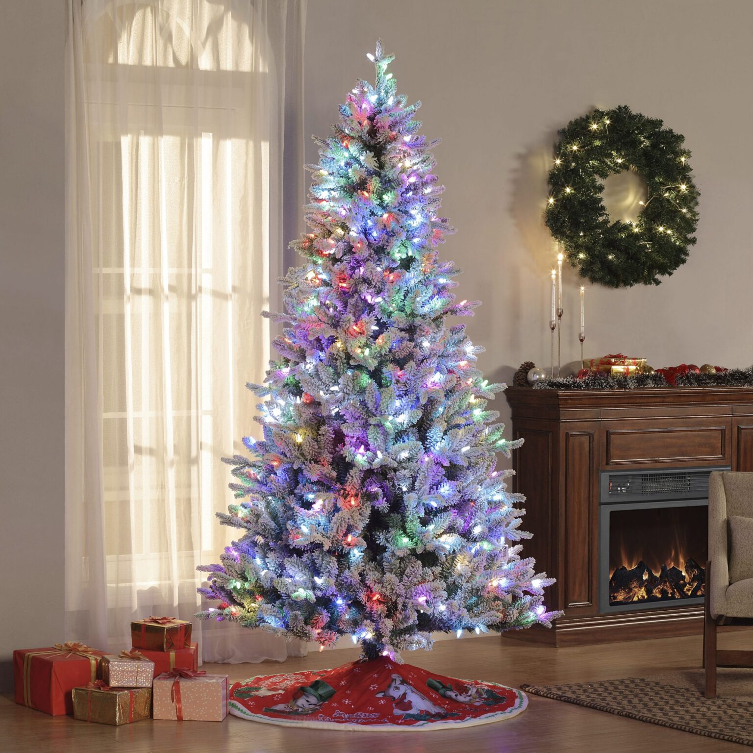 Alexa Enabled 7.5' Flocked Prelit Artificial Christmas Tree ...