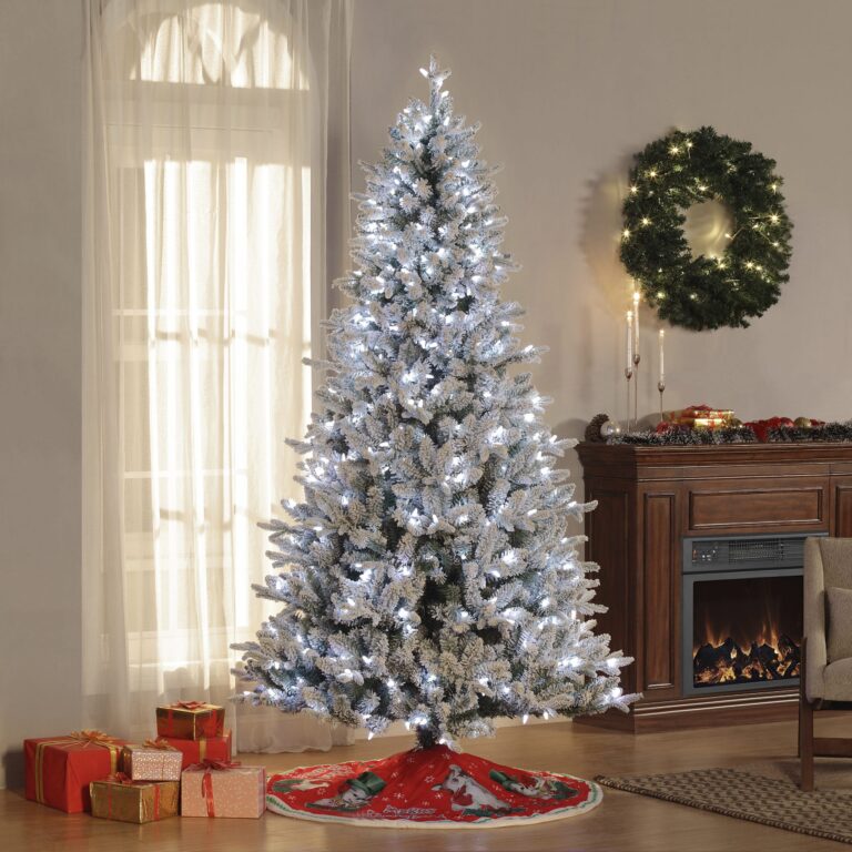 Alexa Enabled 7.5' Flocked Prelit Artificial Christmas Tree ...